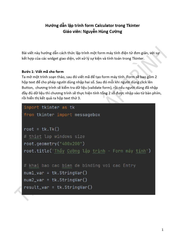 Huong Dan Lap Trinh Form Calculator Trong Tkinter | PDF