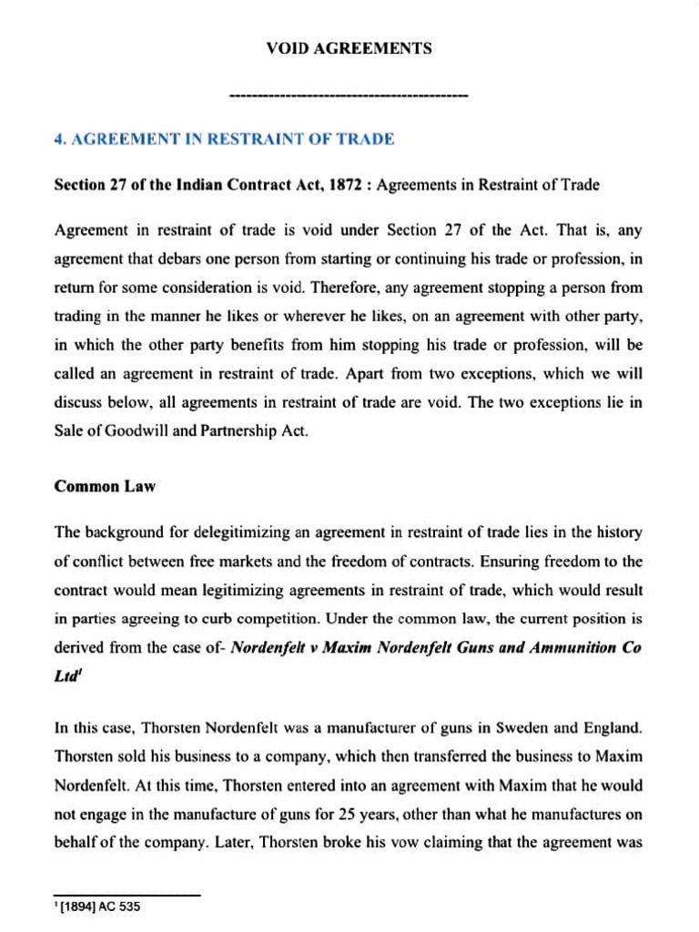 Void Agreement Pdf Restraint Of Trade Goodwill Accounting