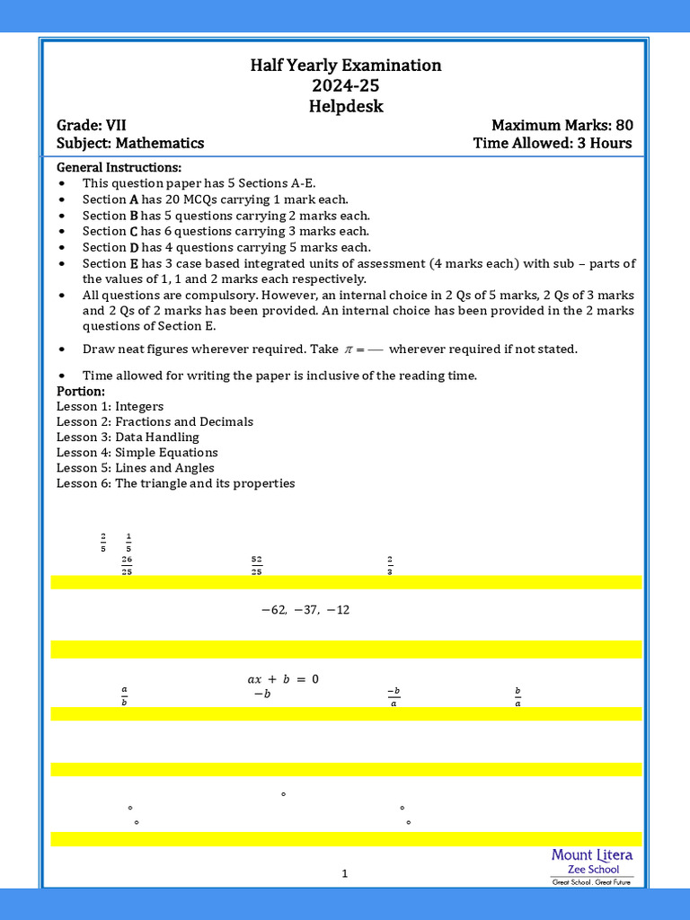 HD_HYE_Gr7_Math_SetA (3) | PDF | Arithmetic | Elementary Mathematics
