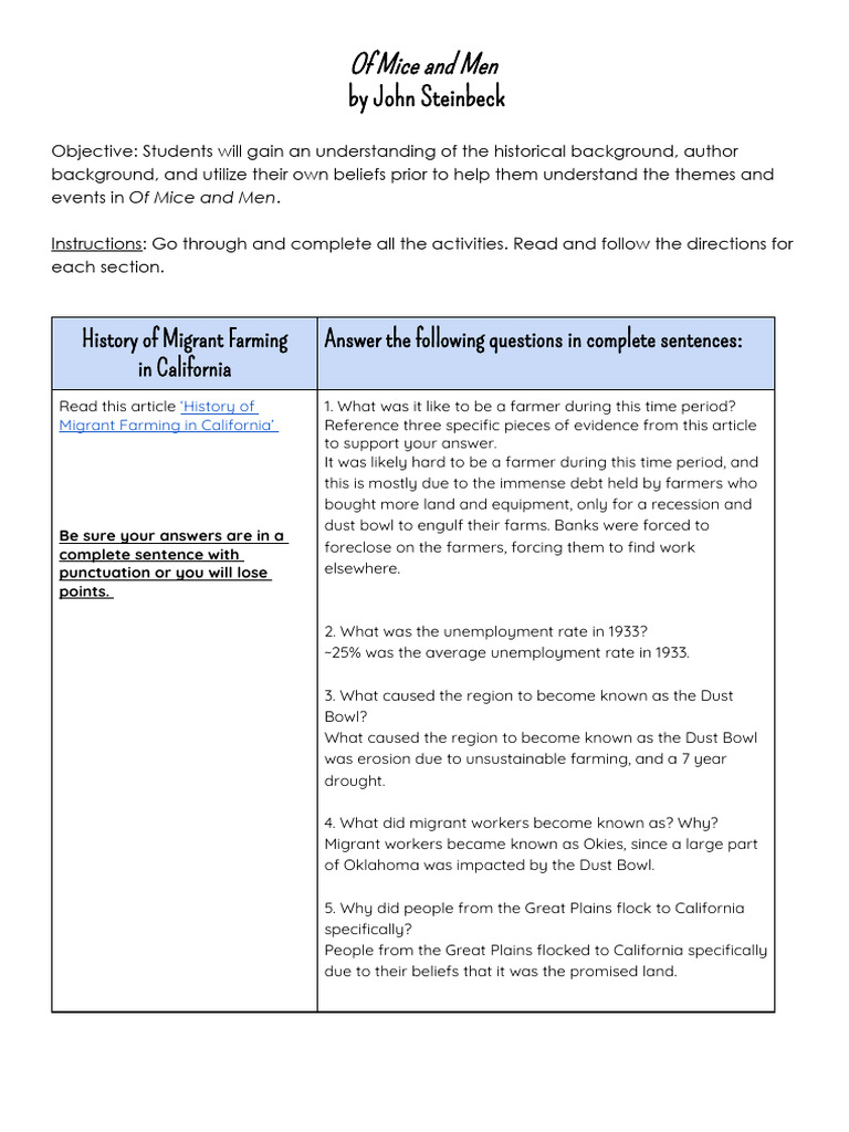 of Mice and Men - Intro | PDF | John Steinbeck