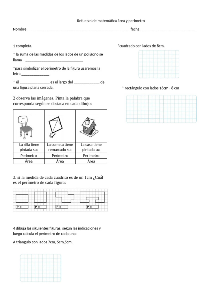 Refuerzo de Matemática Área y Perímetro | PDF