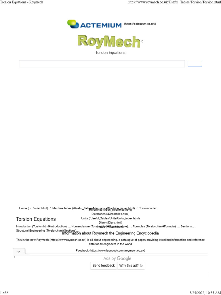 Torsion Equations - Roymech | PDF | Buckling | Applied And Interdisciplinary Physics
