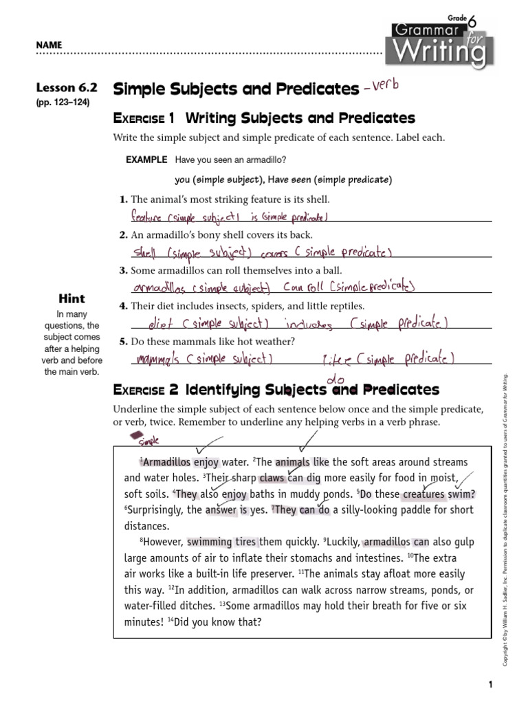 Subjects and Predicates Practice Copy 2 | PDF | Subject (Grammar ...