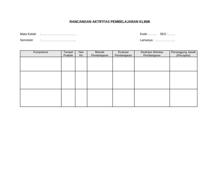 Format Rancangan Aktivitas Pembelajaran Klinik | PDF