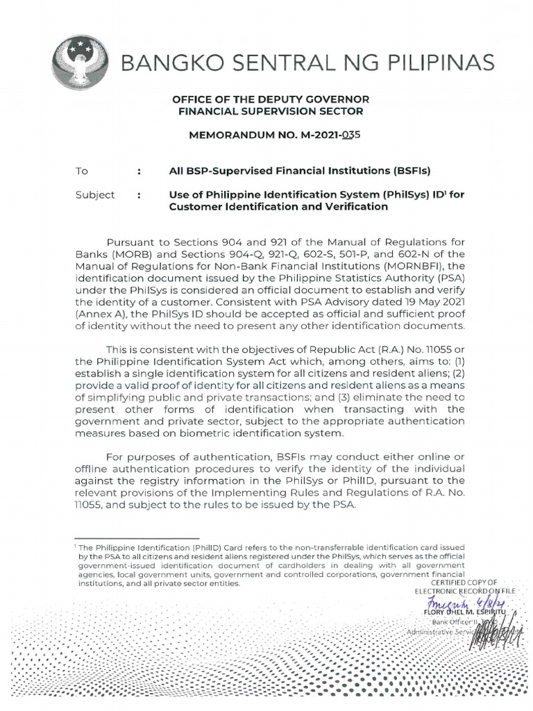 BSP-Memorandum-No-M-2021-035 | PDF
