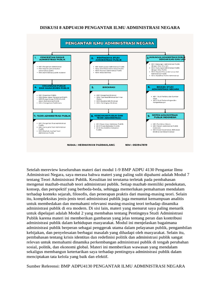 Diskusi 8 Adpu4130 Pengantar Ilmu Administrasi Negara | PDF