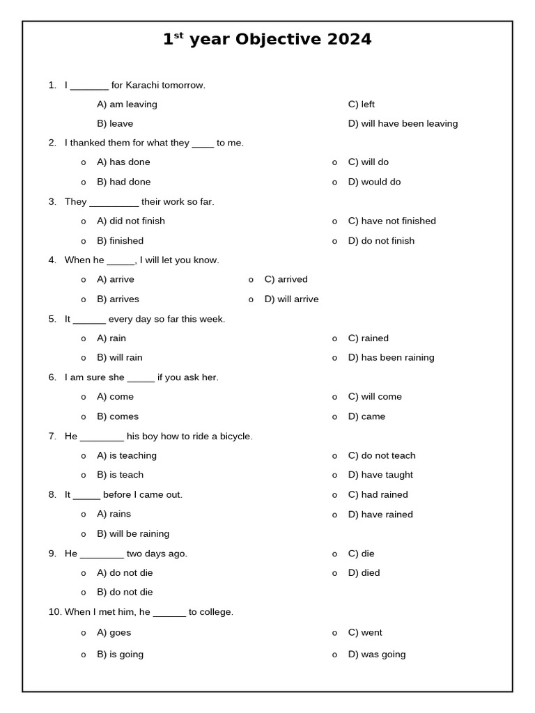 1st Year Objective 2024 | PDF