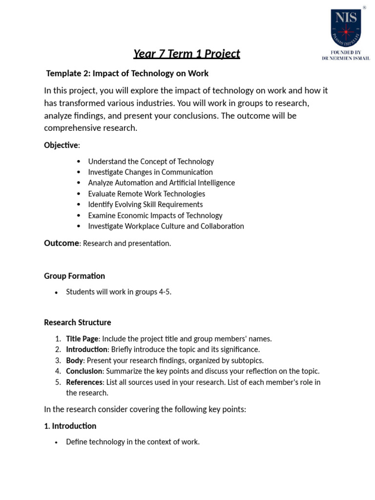 Year 7 Term 1 Project: Template 2: Impact of Technology On Work | PDF | Communication ...