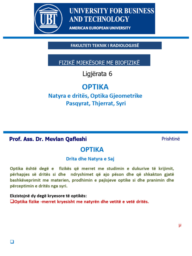 L6, FizikÃ MjekÃ Sore Me BiofizikÃ TR | PDF
