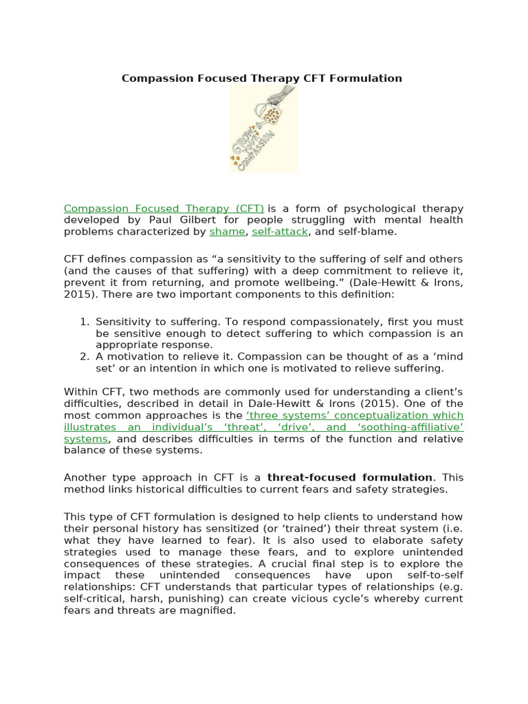 CFT Formulation and Compassion Strategies | PDF | Compassion | Psychology