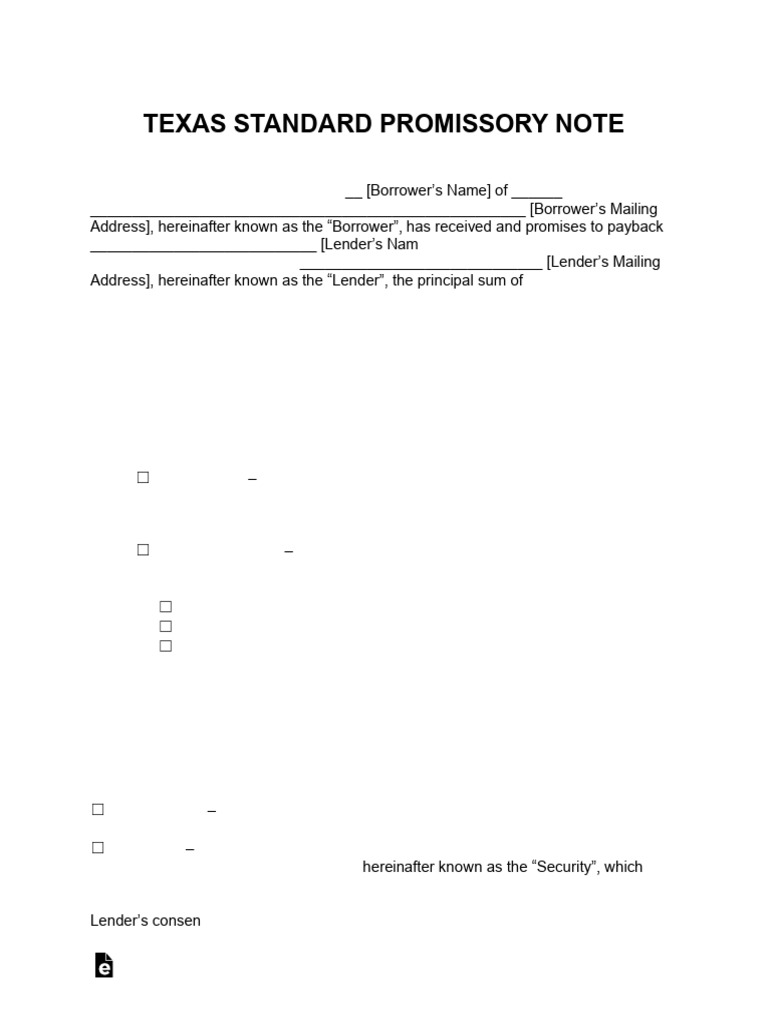 Texas Standard Promissory Note Template | PDF | Interest | Common Law