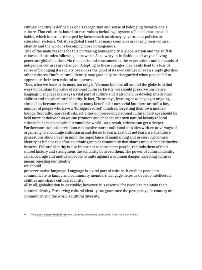 Cultural identity | PDF | Identity (Social Science) | Globalization