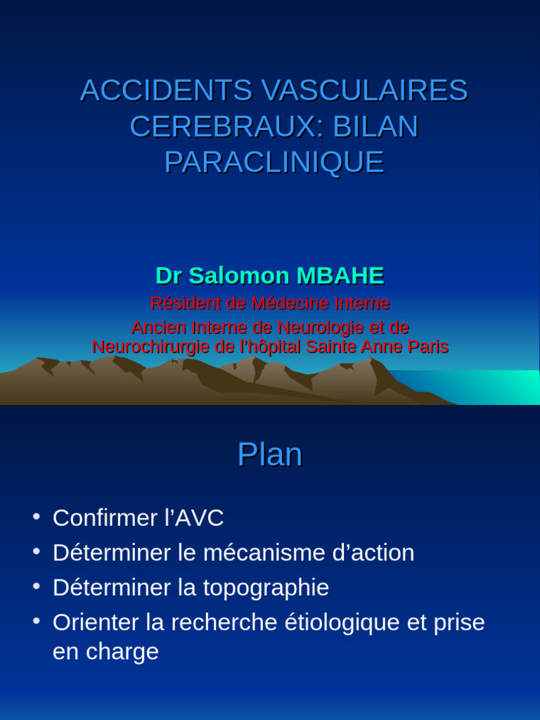 Bilan paraclinique des AVC cérébraux | PDF | Accident vasculaire ...