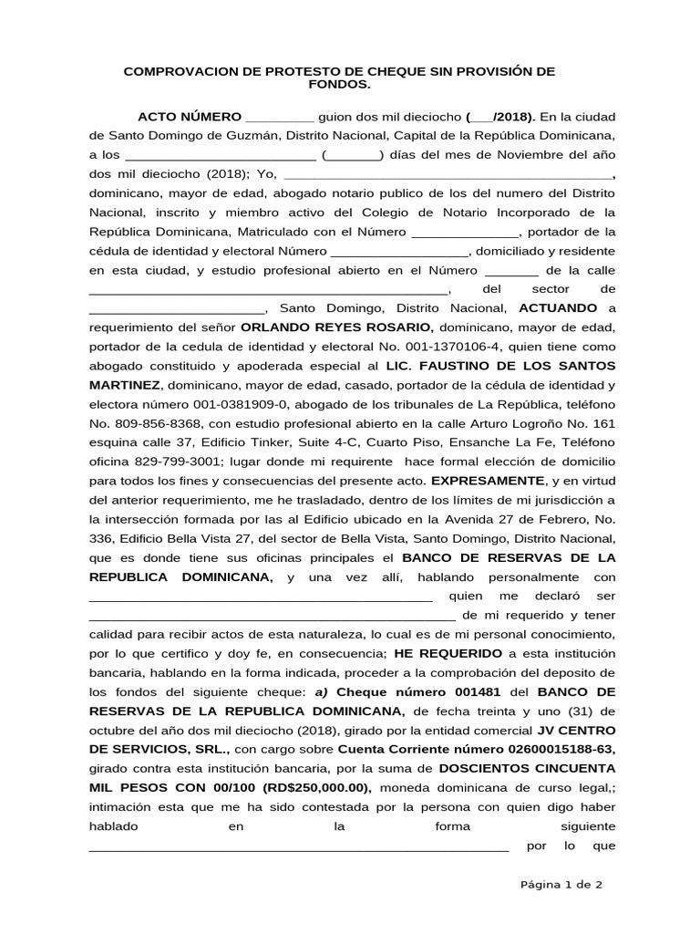 Comprobacion de Fonods de Protesto de Cheque, Orlando | PDF | Bancos ...
