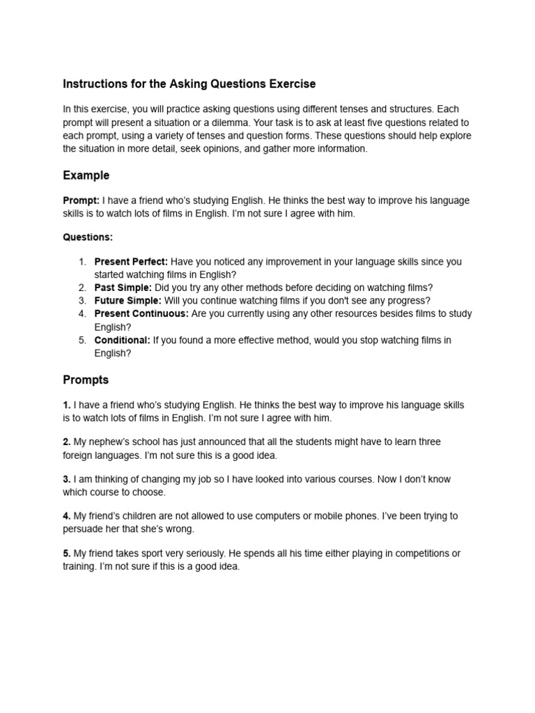 Asking Questions Exercise Guide | PDF