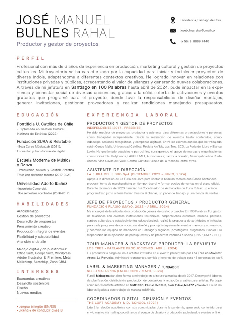 Jose Bulnes - Productor (Cv+portafolio) | PDF