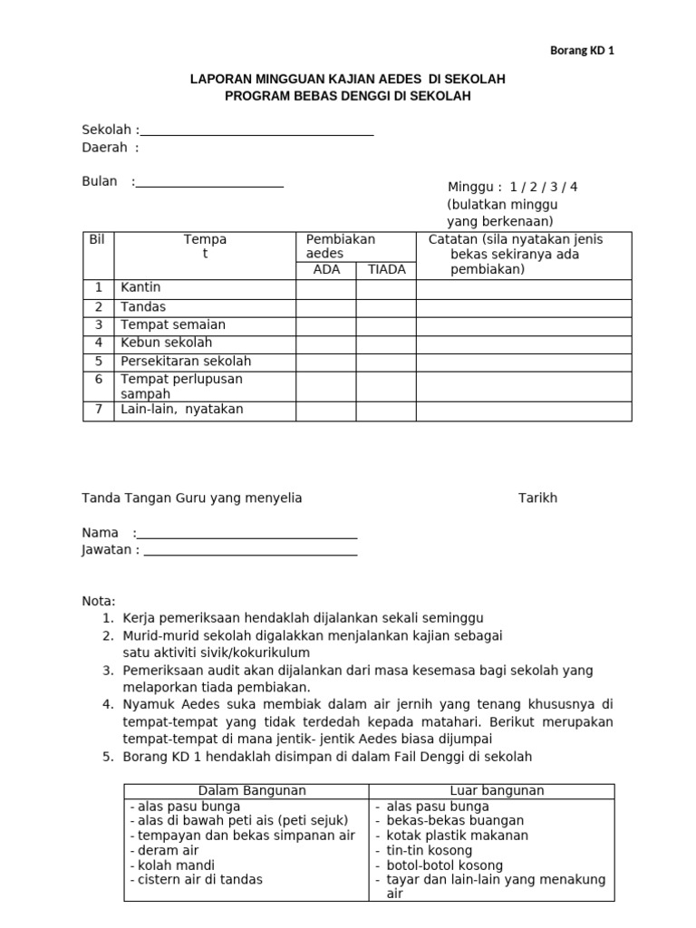 Denggi Borang kd2 Dan kd1 | PDF
