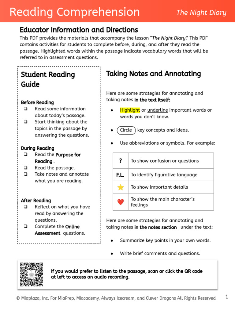 The Night Diary: Student Guide | PDF | Reading Comprehension