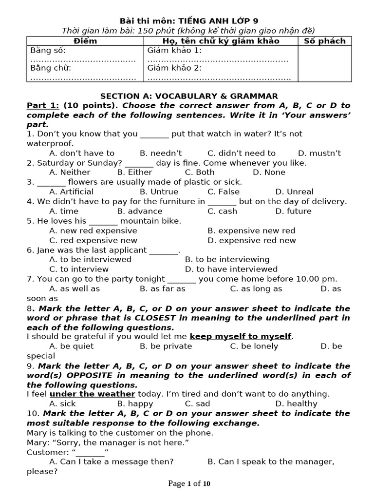 Đề thi HSG 2021-2022 | PDF | Camping | Sea