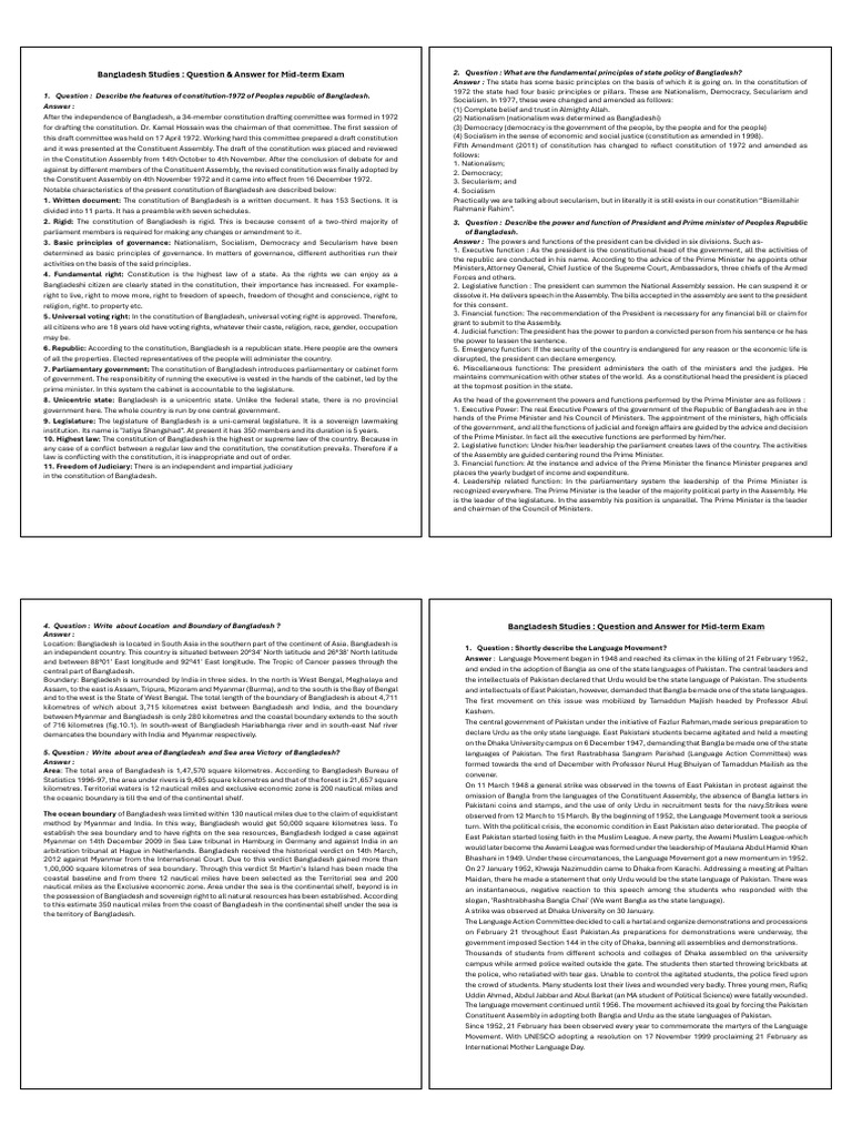 Bangladesh Studies _ Question and Answer PART - 1-Merged - Converted ...