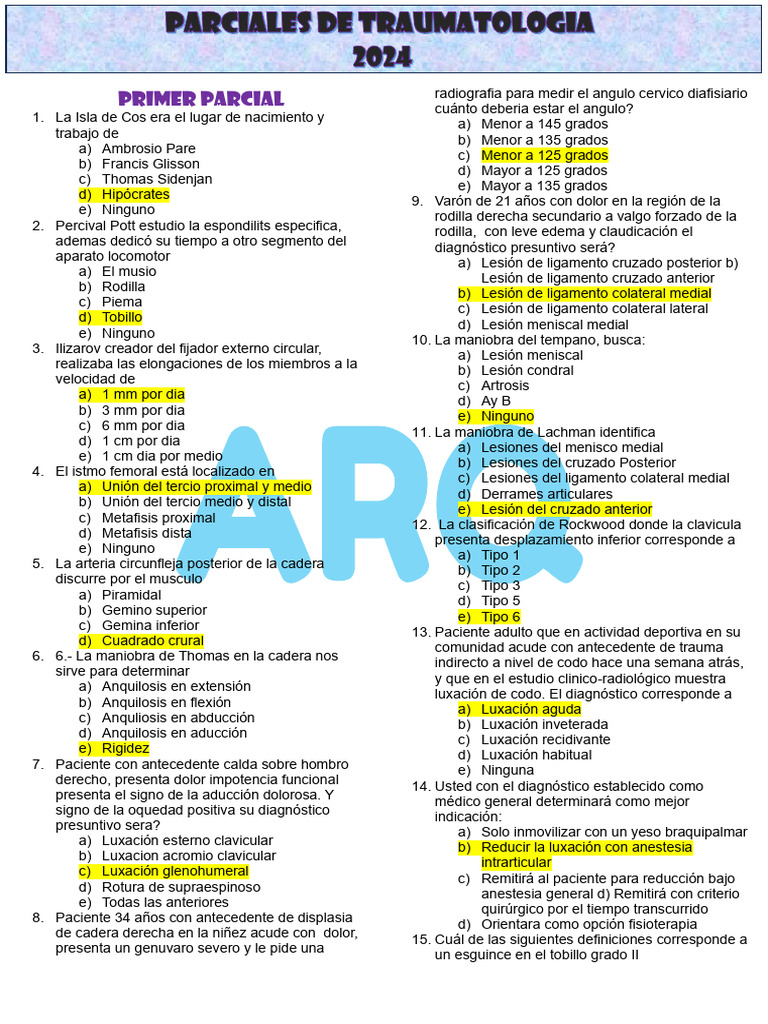 Arq - Parcial Traumato 2024 | PDF | Rodilla | Escoliosis