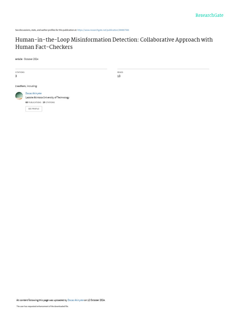 In The LoopMisinformationDetectionCollaborativeApproachwithHumanFact Checkers | PDF | Artificial ...