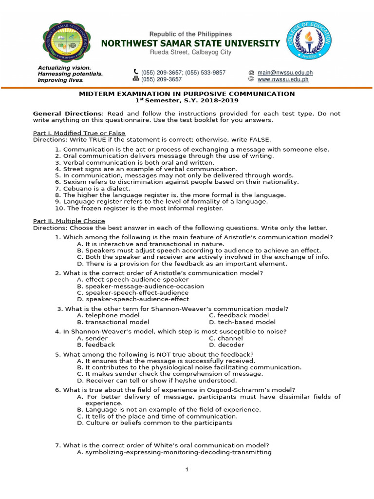 MIDTERM Purposive Communication | PDF | Communication | Human Communication