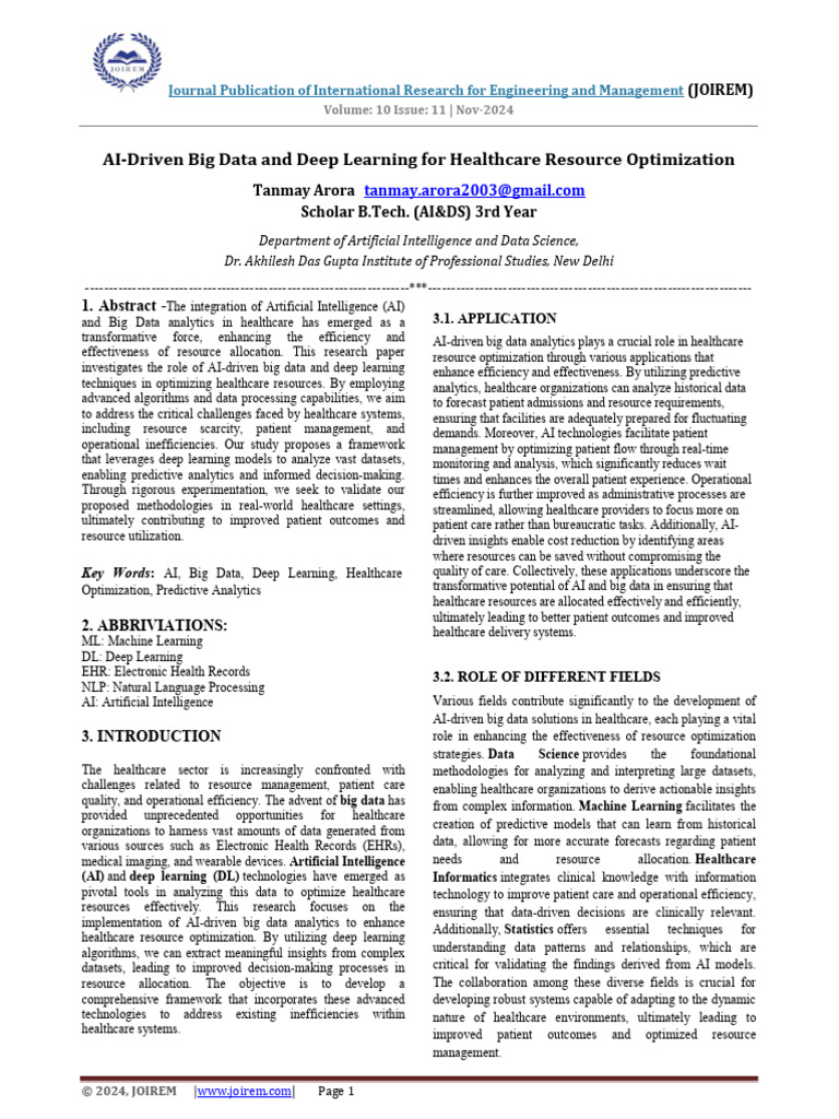 AI-Driven Big Data and Deep Learning For Healthcare Resource ...