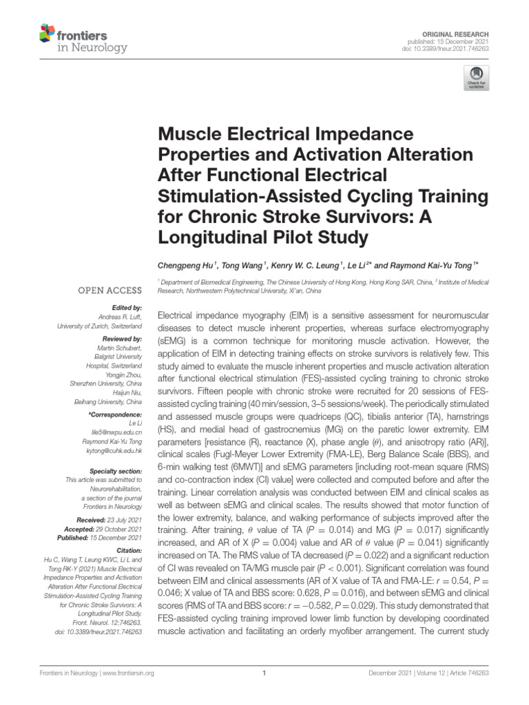 Muscle Electrical Impedance Properties and Activation Alteration After ...