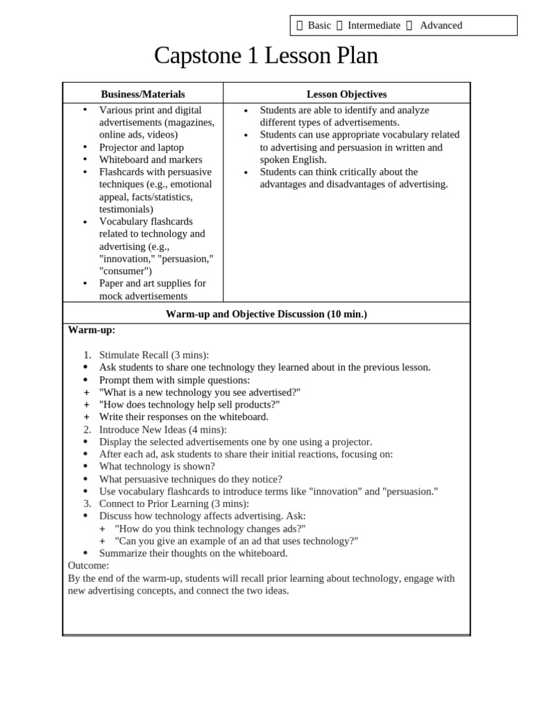 Advertising Techniques Lesson Plan | PDF | Advertising | Persuasion