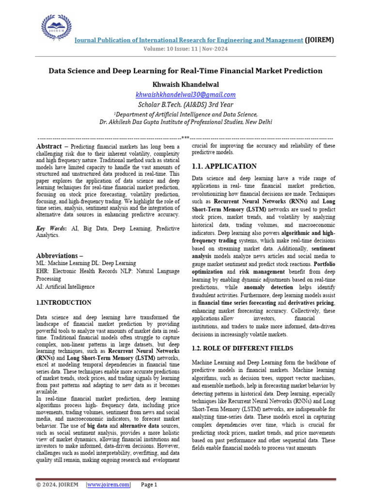 Data Science and Deep Learning for Real-Time Financial Market Prediction | PDF | Deep Learning ...