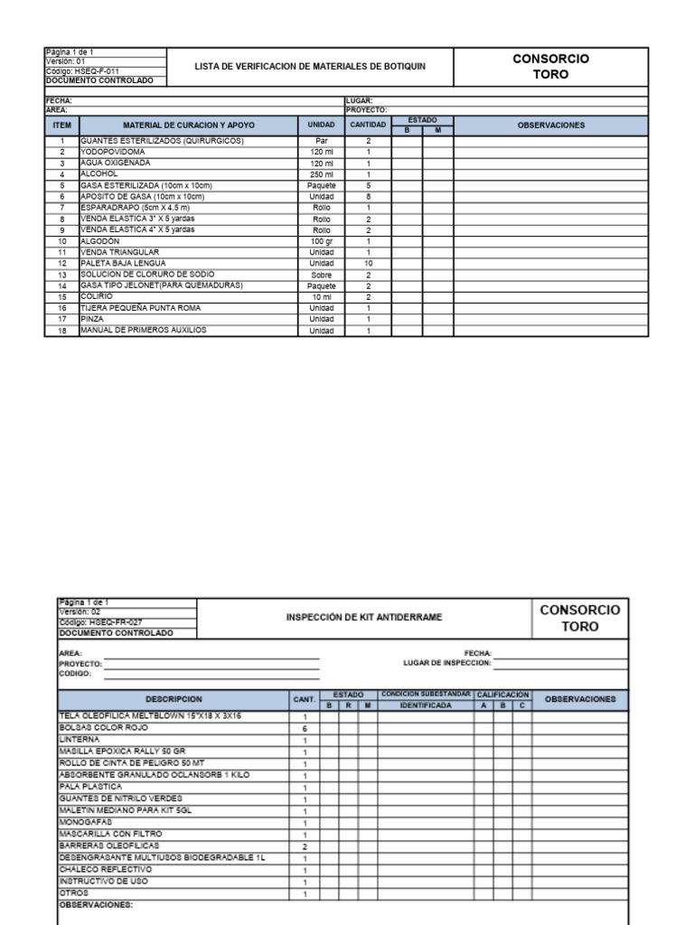 Check List | PDF | Materiales