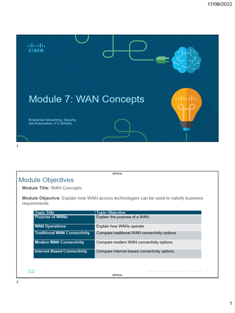 ENSA Module 7 WAN Concept | PDF | Digital Subscriber Line | Networking