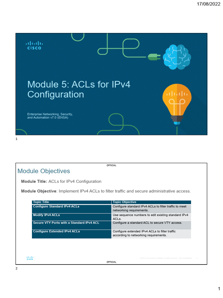 ENSA_Module_5_ACL_IPv4_Conf | PDF | Port (Computer Networking) | Internet Protocols