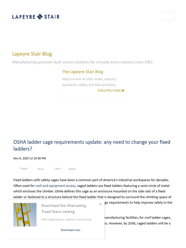 OSHA Ladder Cage Requirements Update - Changing Fixed Ladders | PDF ...
