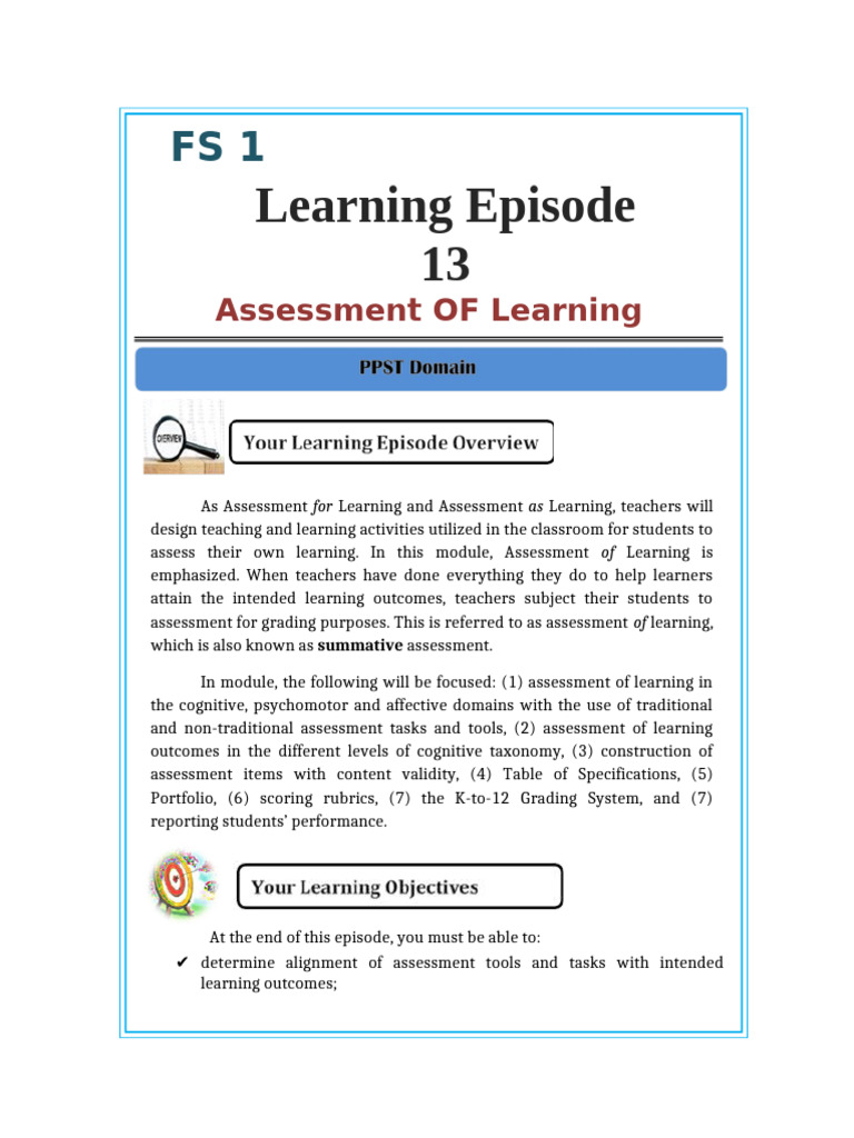 Fs1 Episode 13 | PDF | Educational Assessment | Rubric (Academic)