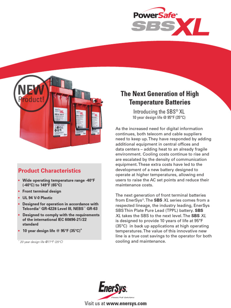 Enersys SBSXL Data Sheet | PDF | Electrical Engineering | Electricity