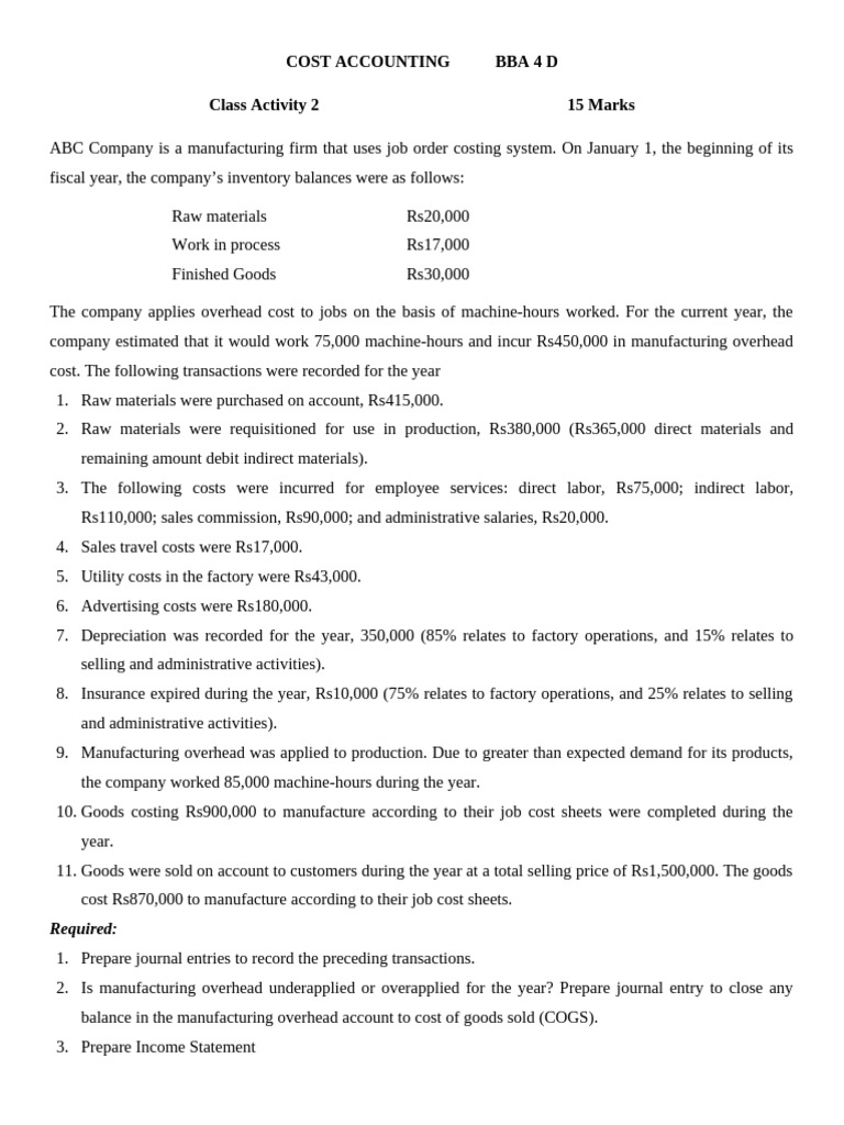 Class Activity 2 Cost 21102020 095230am | PDF