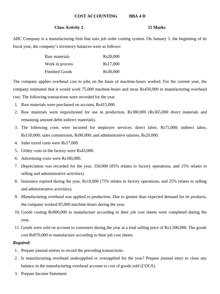 Class Activity 2 Cost 21102020 095230am | PDF