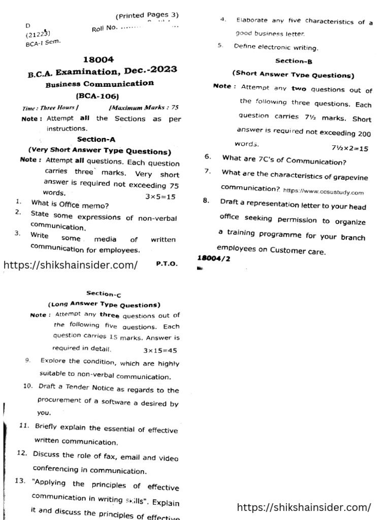 Bca 1 Sem Business Communication 18004 Dec 2023 PDF | PDF