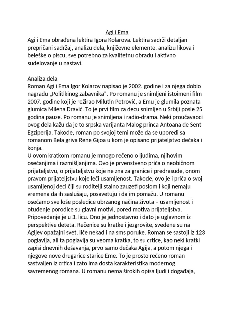 Agi I Ema - Prepricano Delo I Analiza | PDF