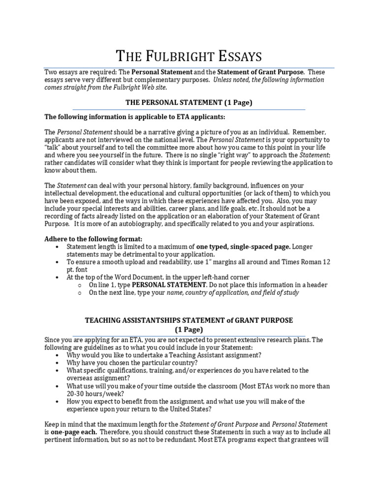 Fulbright Essay Guidelines For ETAs - 2015-2016 | PDF | Essays