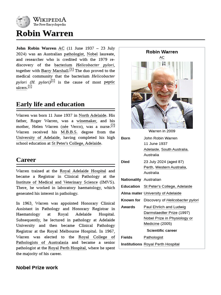 Robin_Warren | PDF | Medical Specialties | Gastroenterology