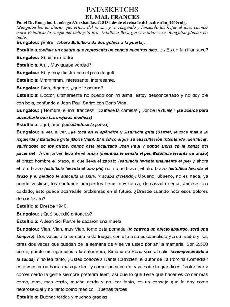 El Mal Frances Por El Doctor Bungalou Lumbago A'tresbandas | PDF
