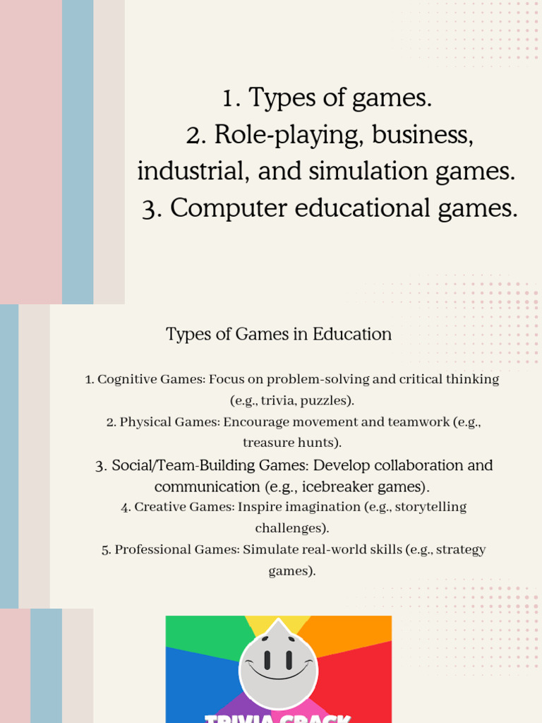 1. Types of games. 2. Role-playing, business, industrial, and ...