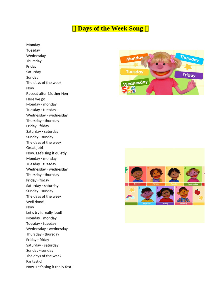 ? Days of The Week Song ? | PDF