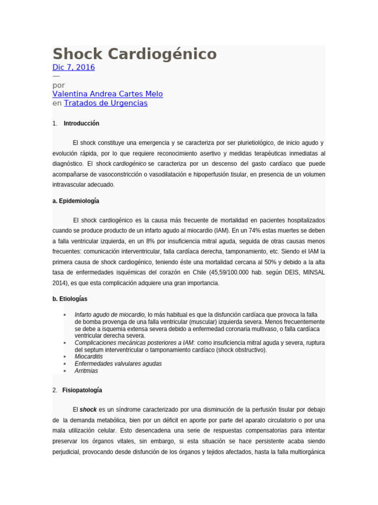 Shock Cardiogénico | PDF | Choque (circulatorio) | Infarto de miocardio