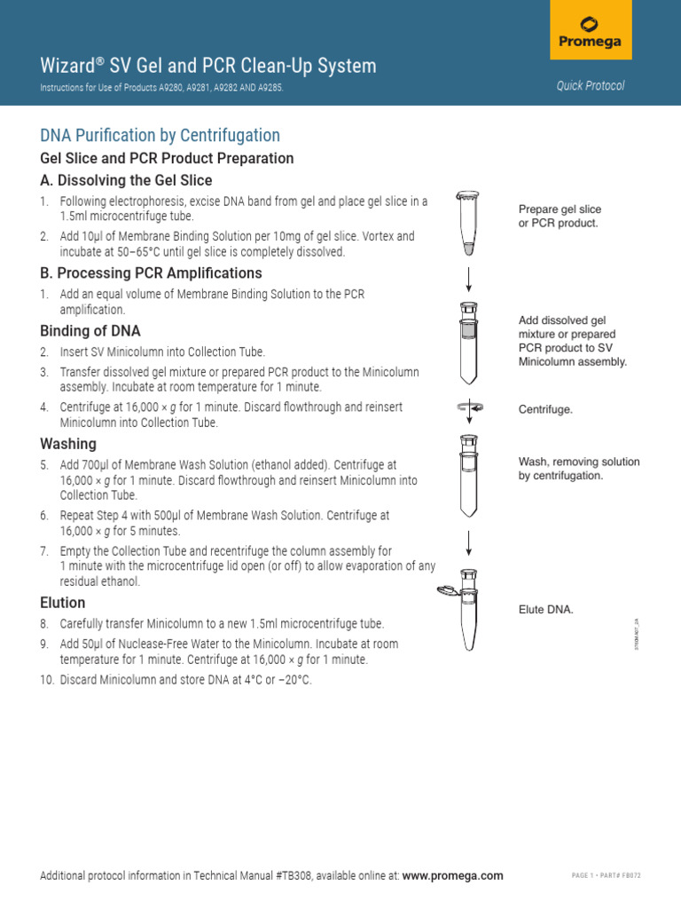 Wizard SV Gel and PCR Clean-Up System Quick Protocol FB072 | PDF ...