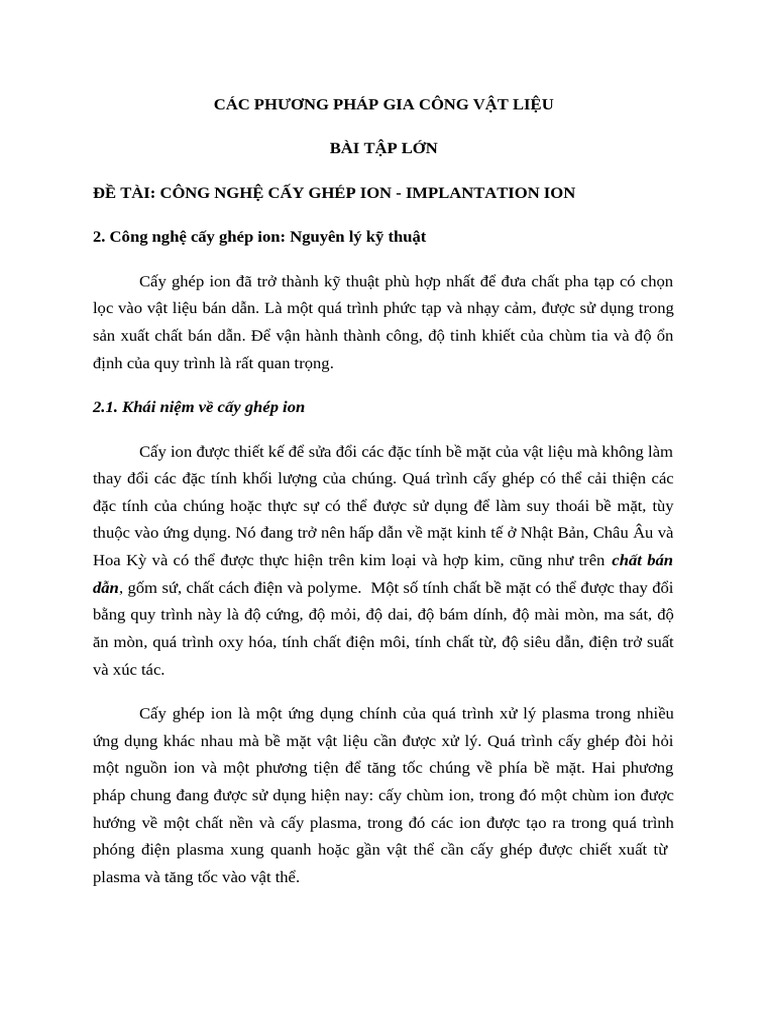 (BTL-CPPGCVL) Nguyên lý Cấy ghép Ion | PDF