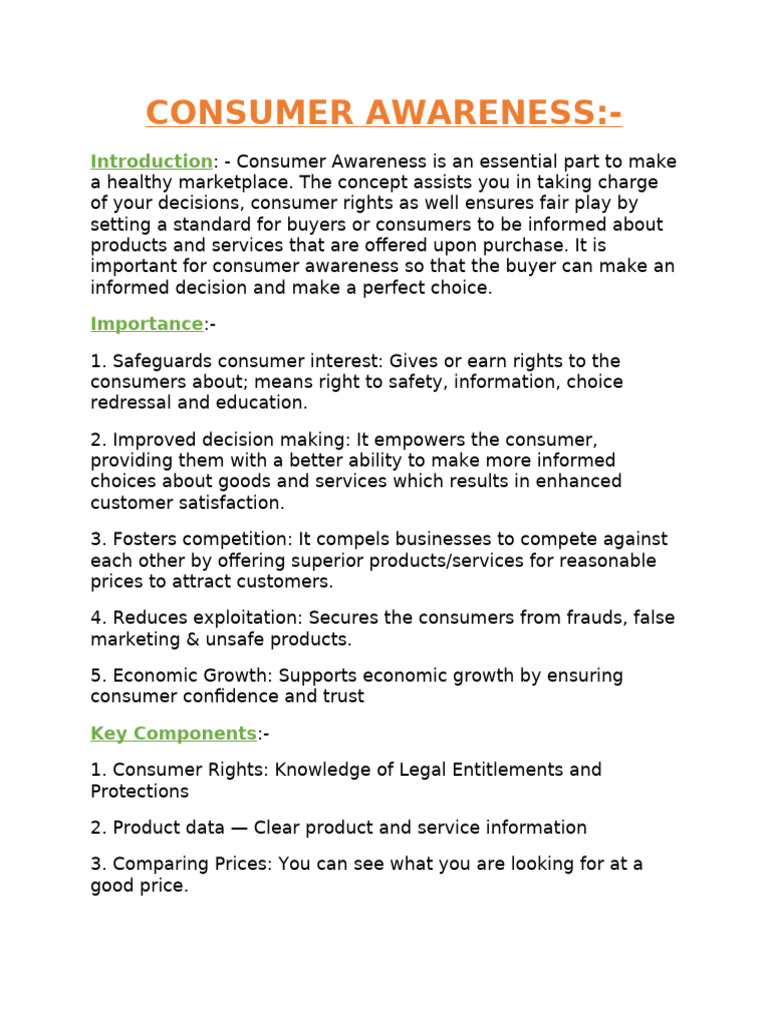Consumer Awareness | PDF